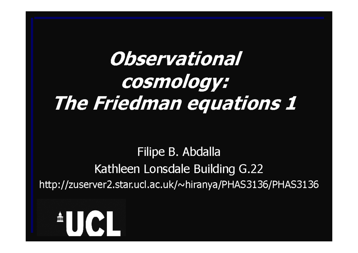3136Cosmo 2 34 fried - Observational cosmology: The Friedman equations ...