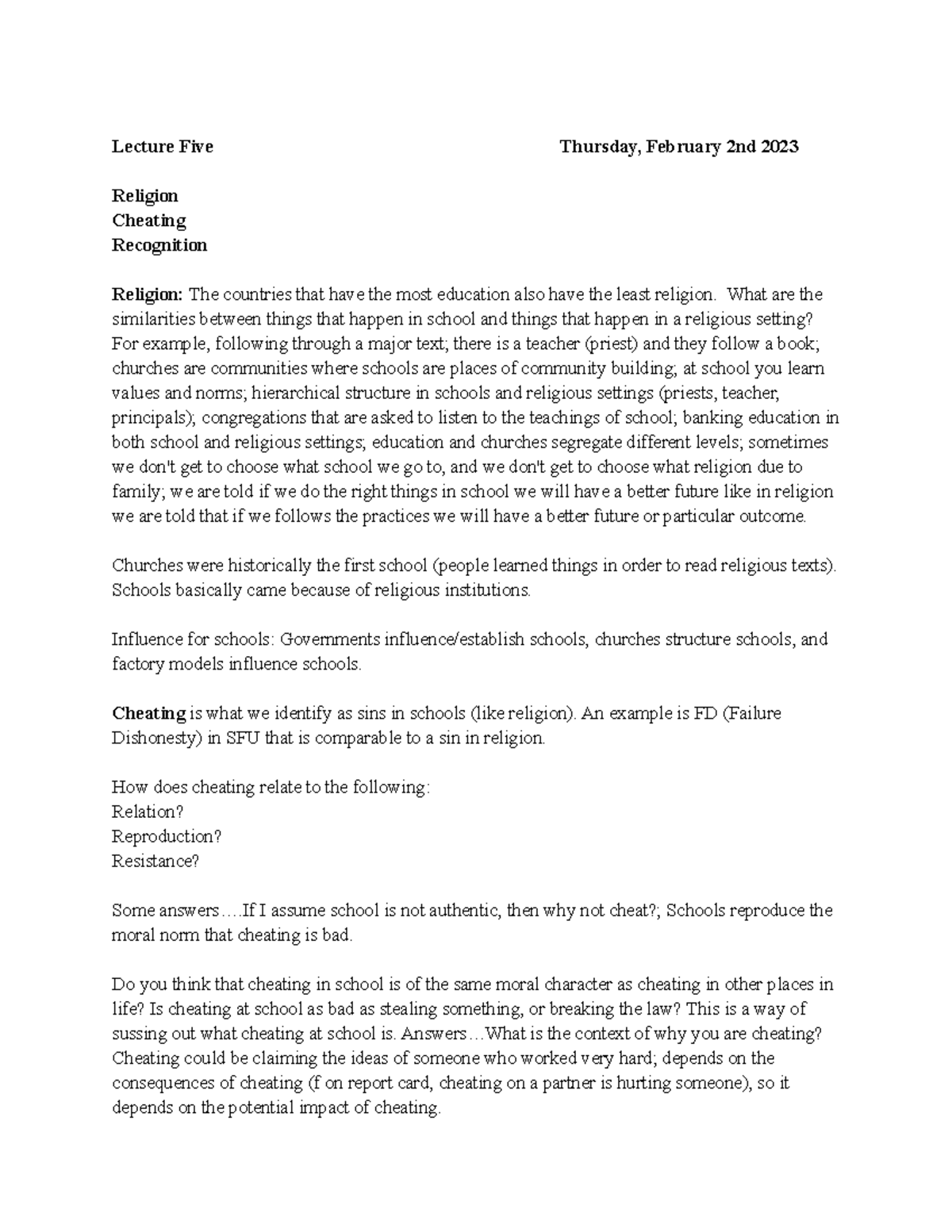 EDUC-240 Lecture 5 Notes - Lecture Five Thursday, February 2nd 2023 ...