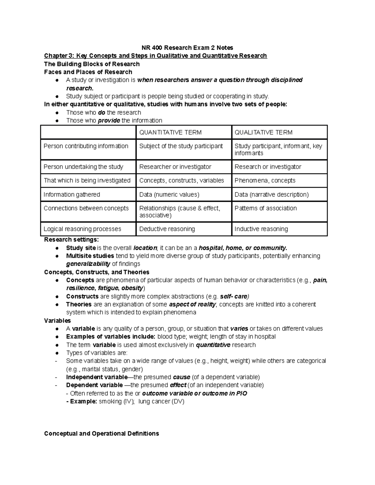 NR 400 Research Exam 2 Notes - NR 400 Research Exam 2 Notes Chapter 3 ...