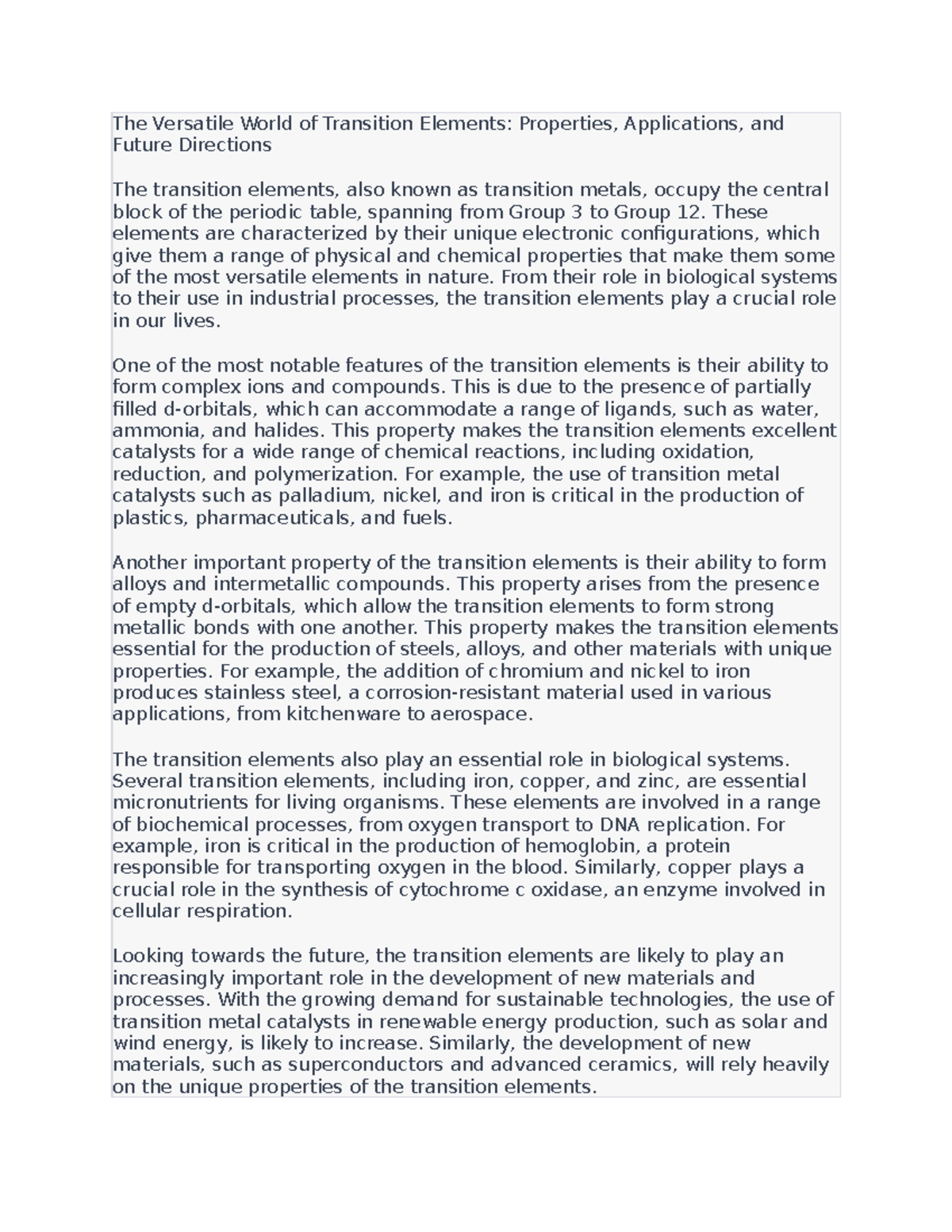 The Versatile World of Transition Elements - These elements are ...