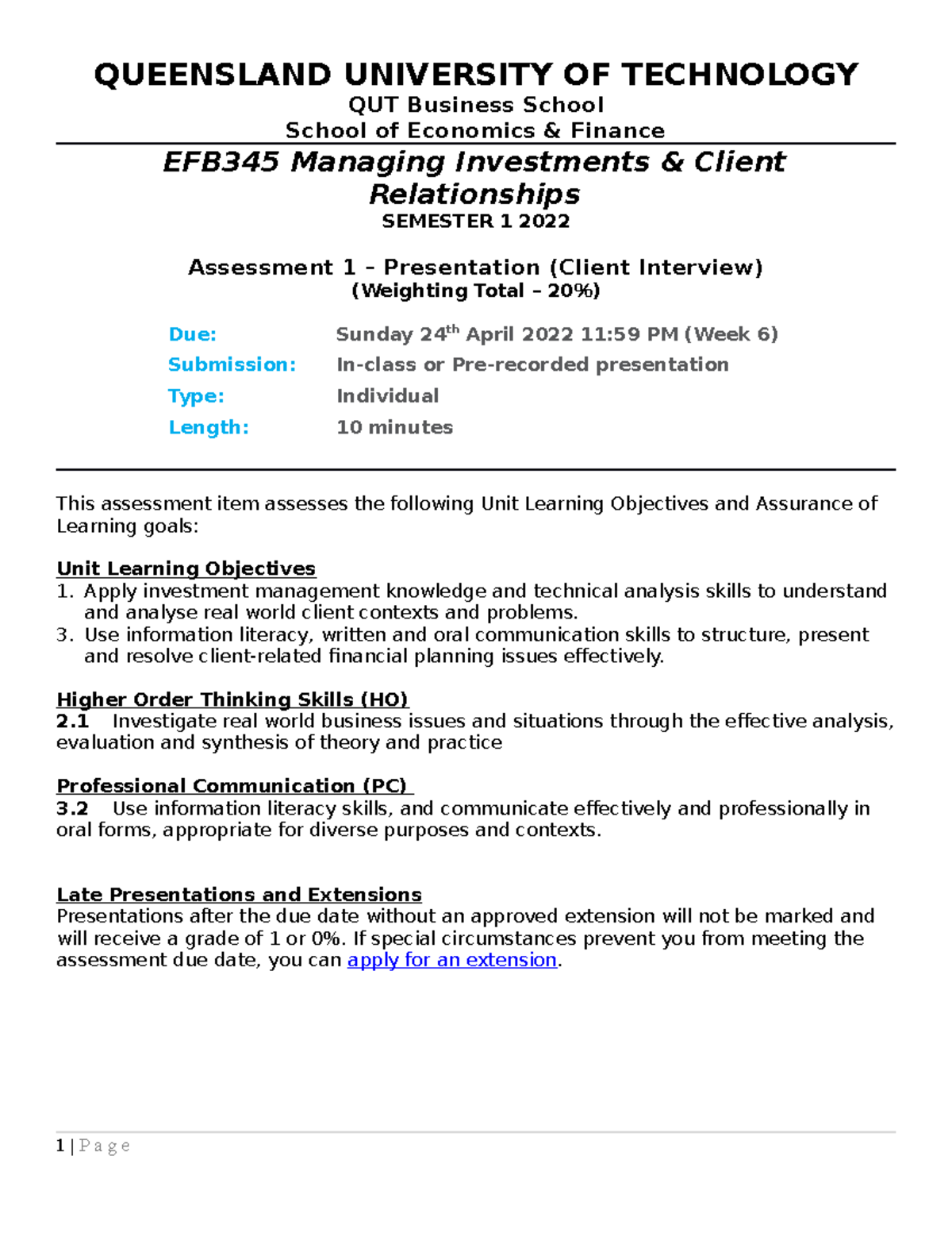EFB345 Assessment 1 - Presentation Client Interview(3) - QUEENSLAND ...