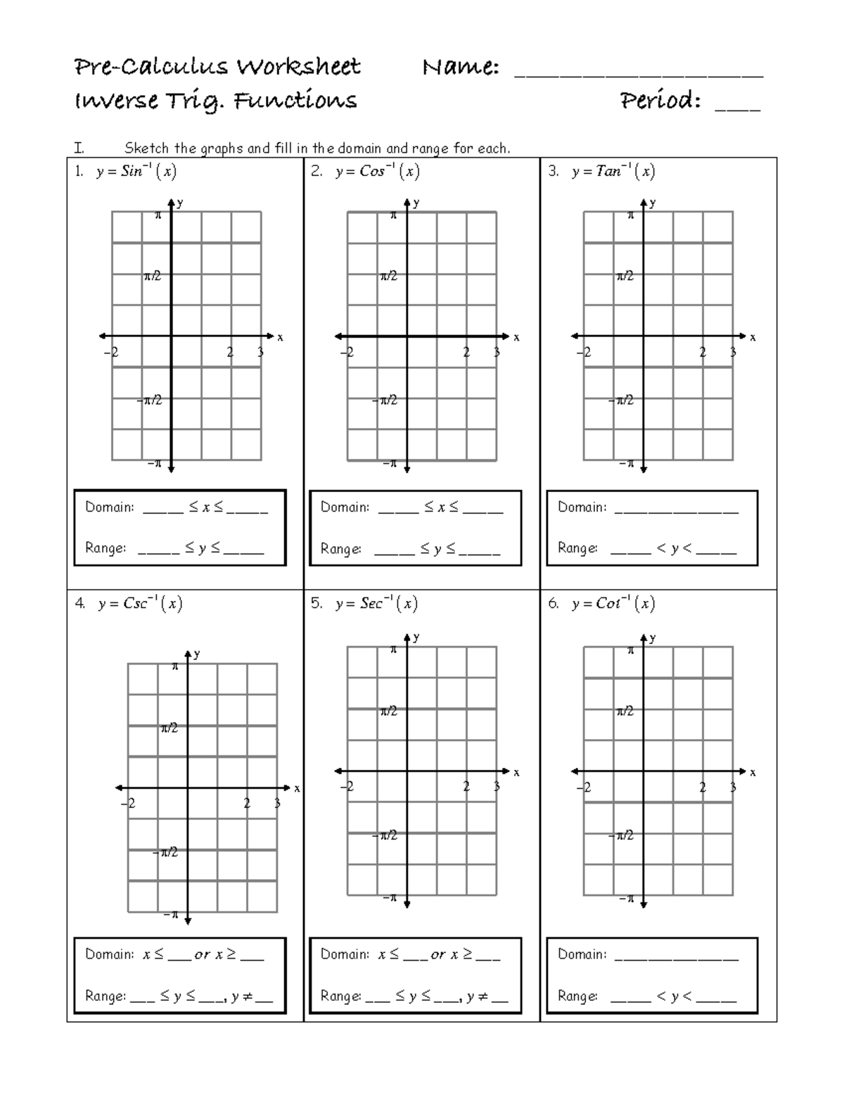 HW#1- Inverse Trig - Pre-Calculus Worksheet Name ...
