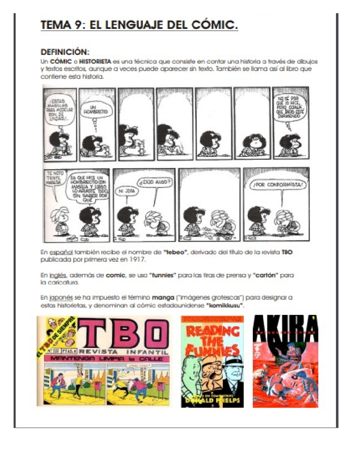 Comics Idioma 1o. hoja de trabajo - TEMA 9: EL LENGUAJE DEL CÓMIC ...