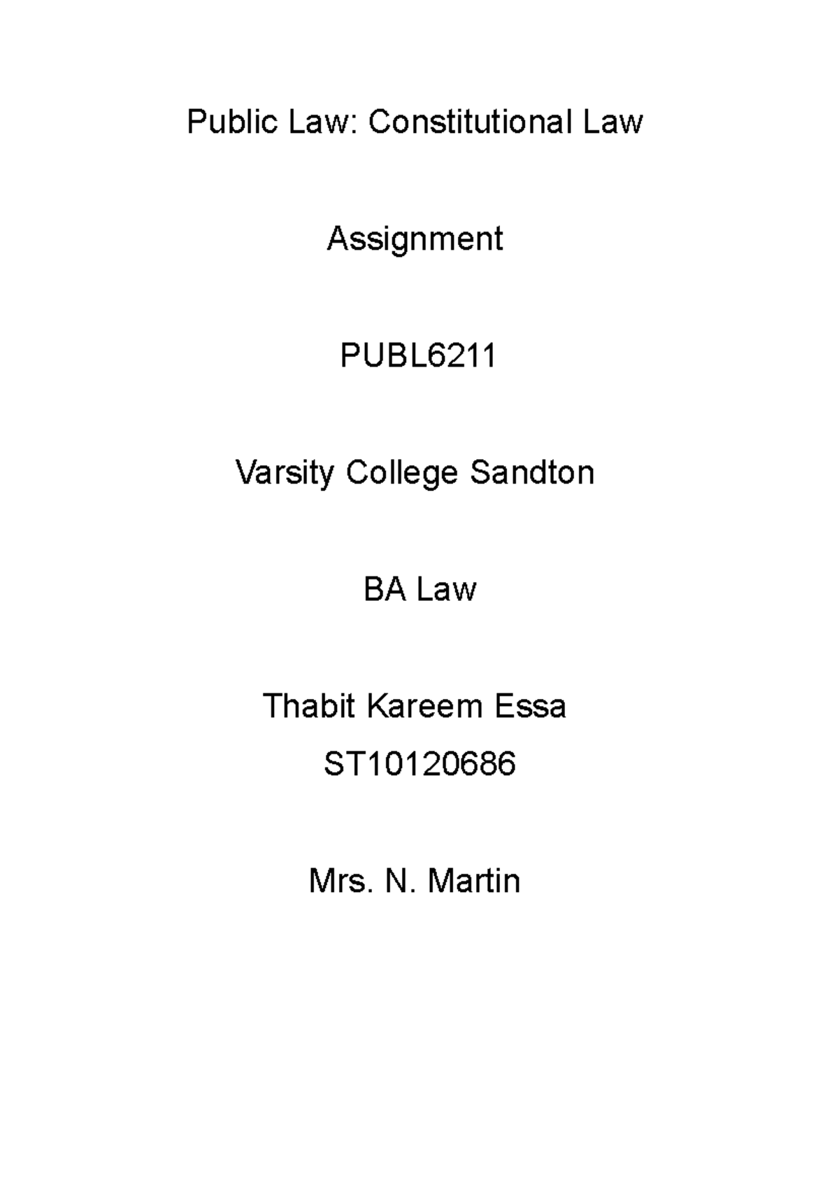 Public Law - Breakdown of the first 4 major learning units of ...