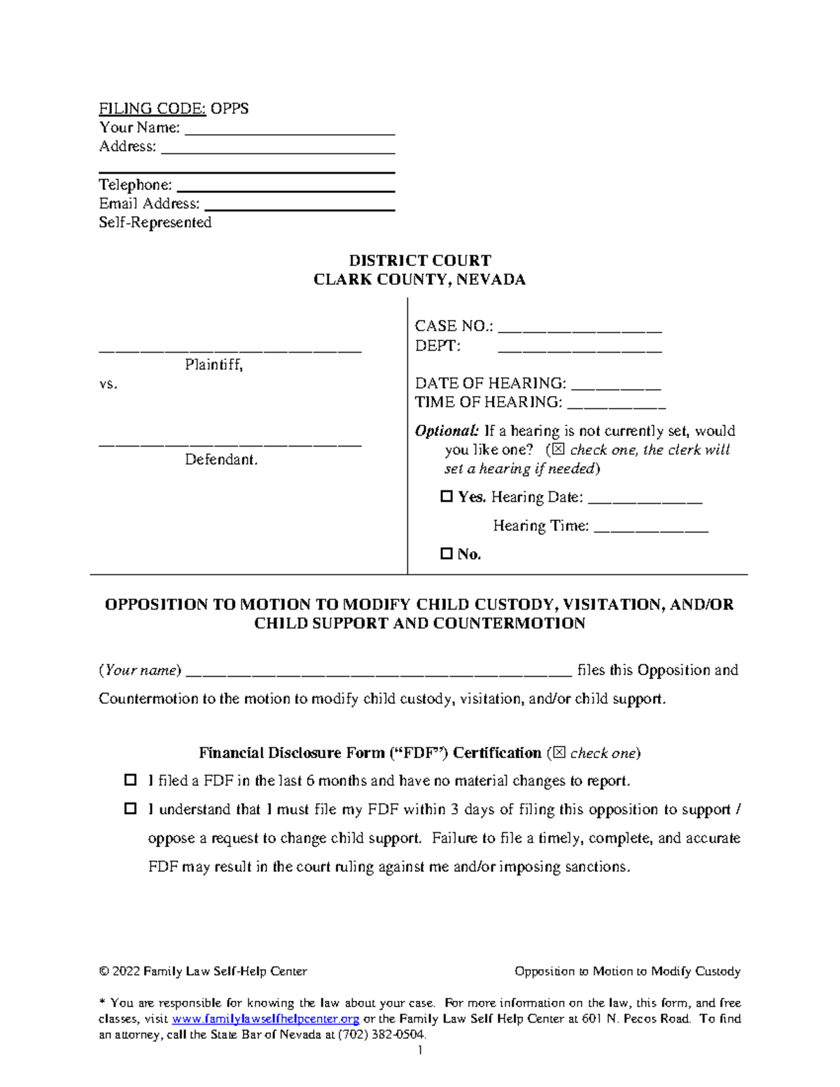 Opposition modify custody pdf - © 2022 Family Law Self-Help Center ...