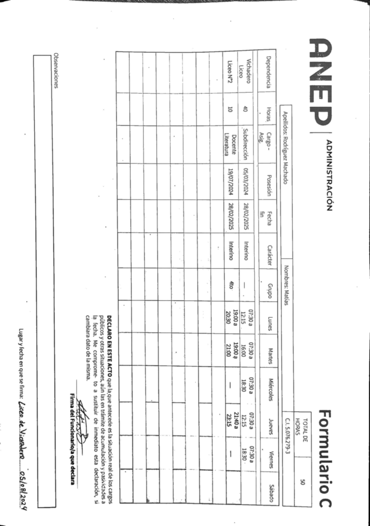 Formulario c - Trabajo - ADMINISTRACIÓN ANEP Formulario C TOTAL DE 50 ...