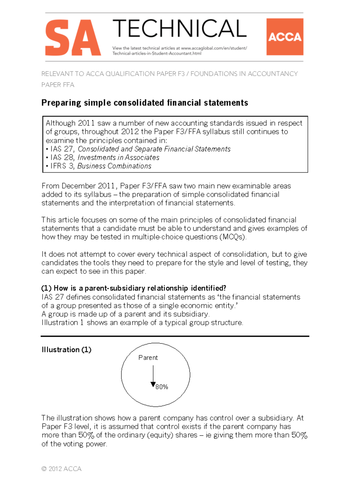 Consolidation Notes - RELEVANT TO ACCA QUALIFICATION PAPER F3 ...
