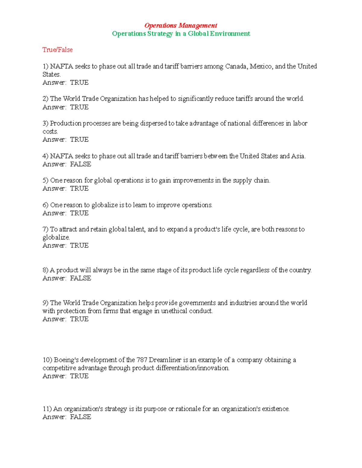 Operations Strategy in a Global Environment-2 - Operations Management ...
