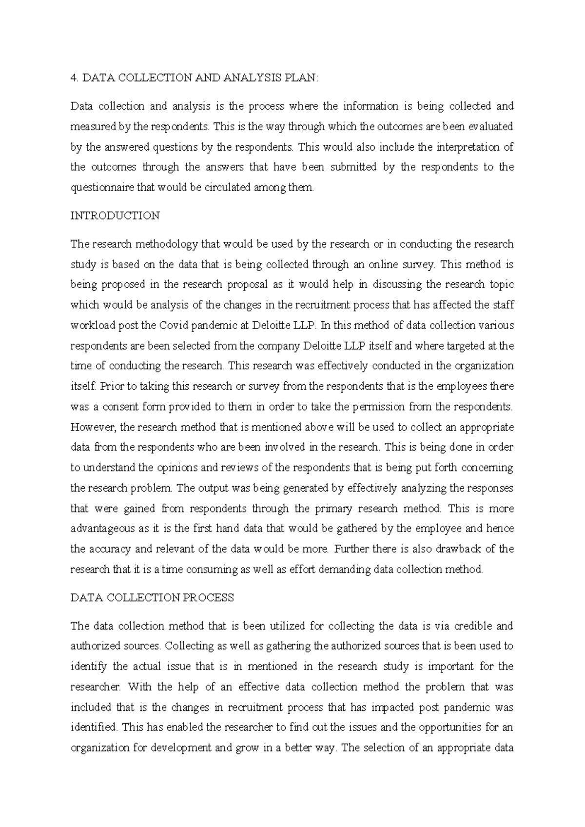 Hrm - asdxrtgui - 4. DATA COLLECTION AND ANALYSIS PLAN: Data collection ...