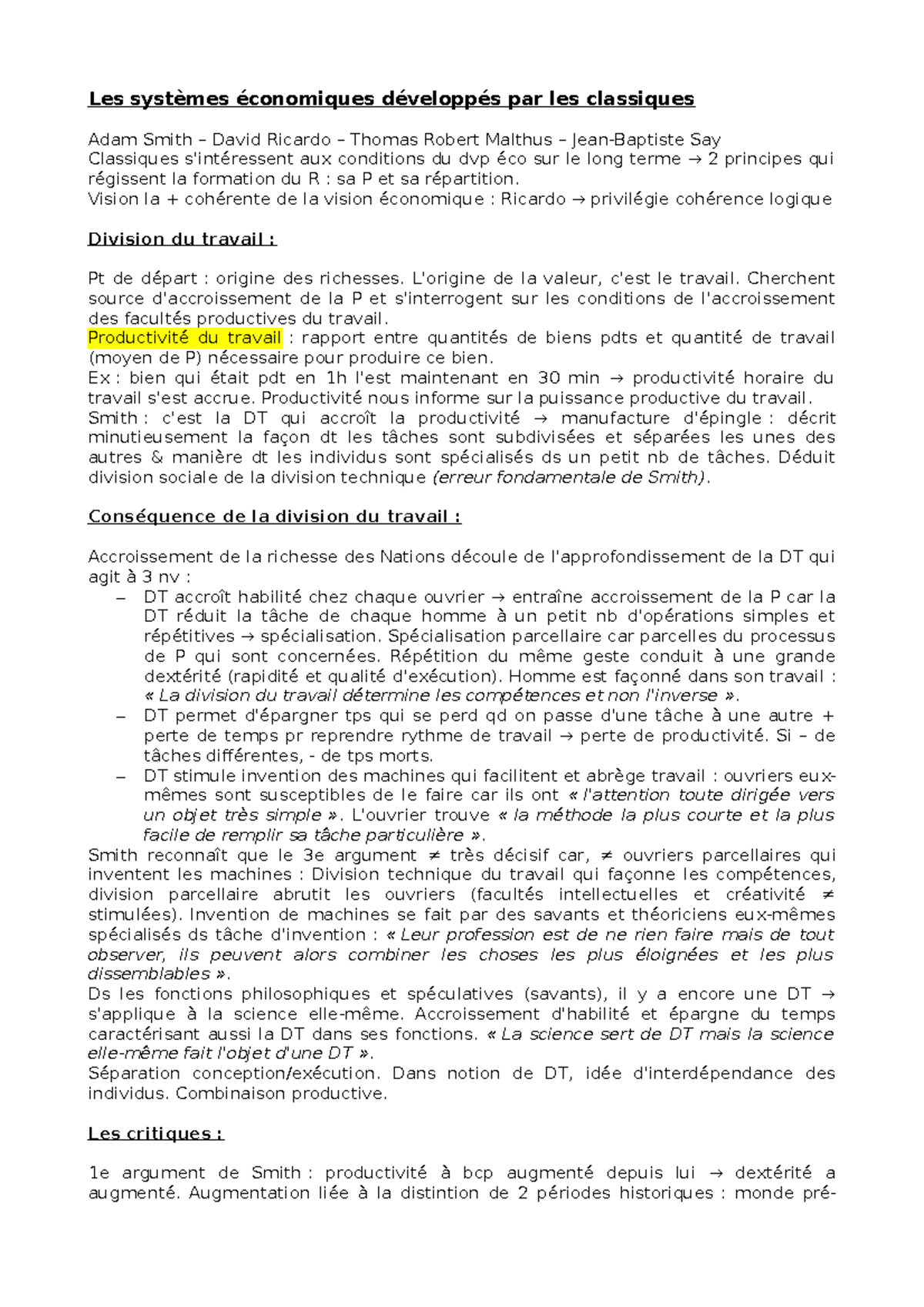 Les systèmes économiques développés par les classiques - Les systèmes ...