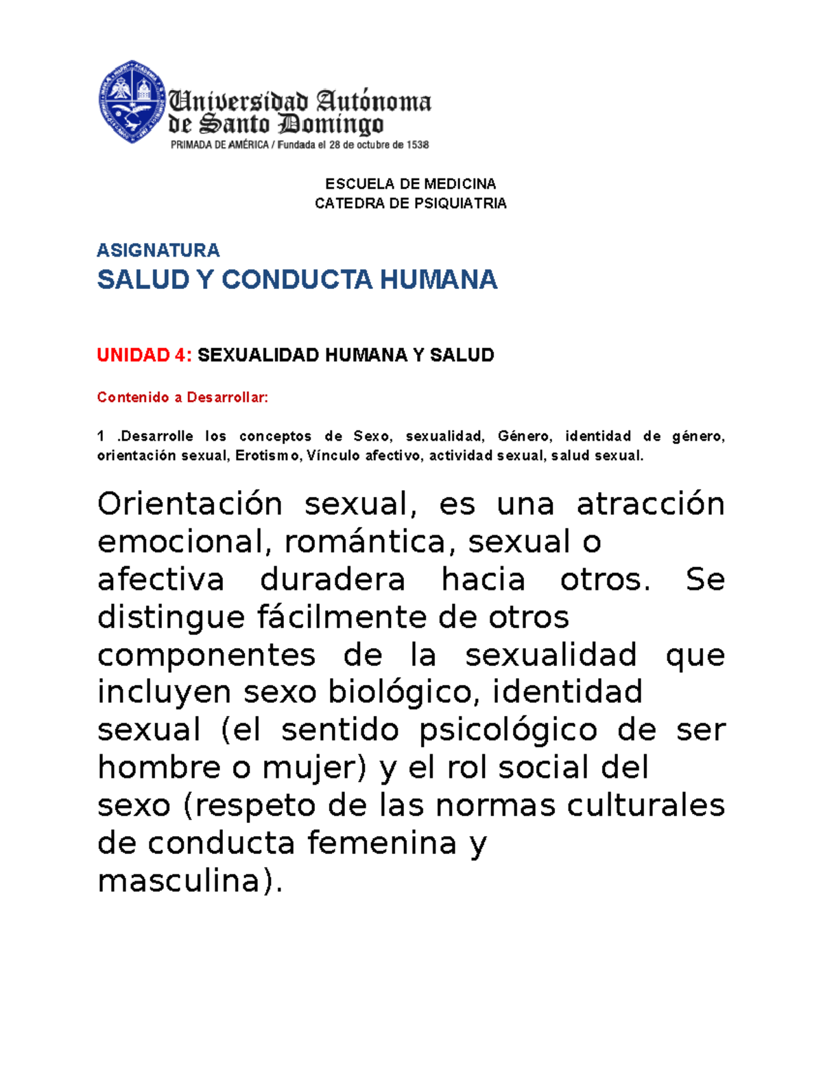 Consigna Unidad 4 Sexualidad Humana Y Salud Escuela De Medicina