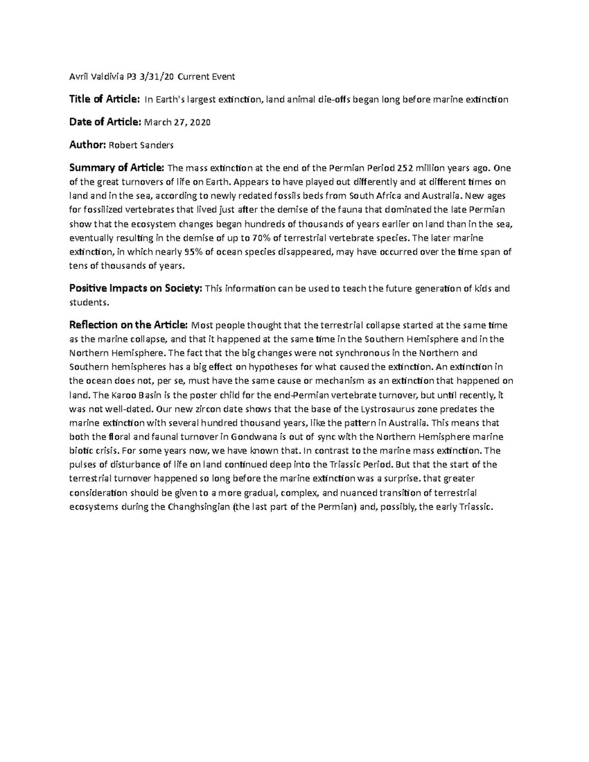 Current Event FOR Science - Avril Valdivia P3 3/31/20 Current Event ...