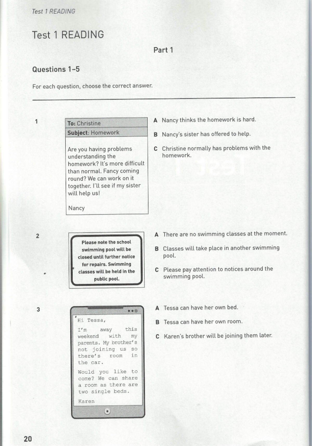 Collins B1 Preliminary for Schools Test 1 - Test 1 READING Test 1 ...