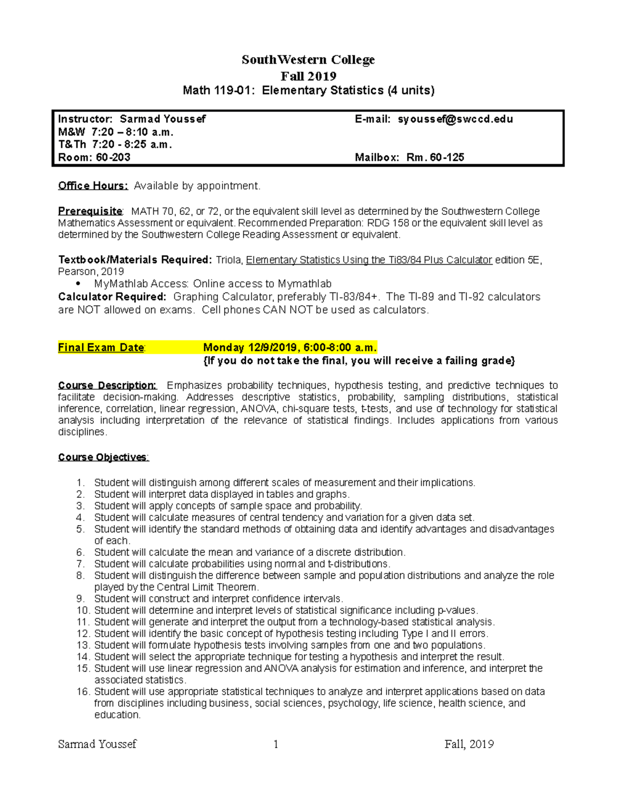 Math119 Syllabus Fall 2019-2 - SouthWestern College Fall 2019 Math 119 ...