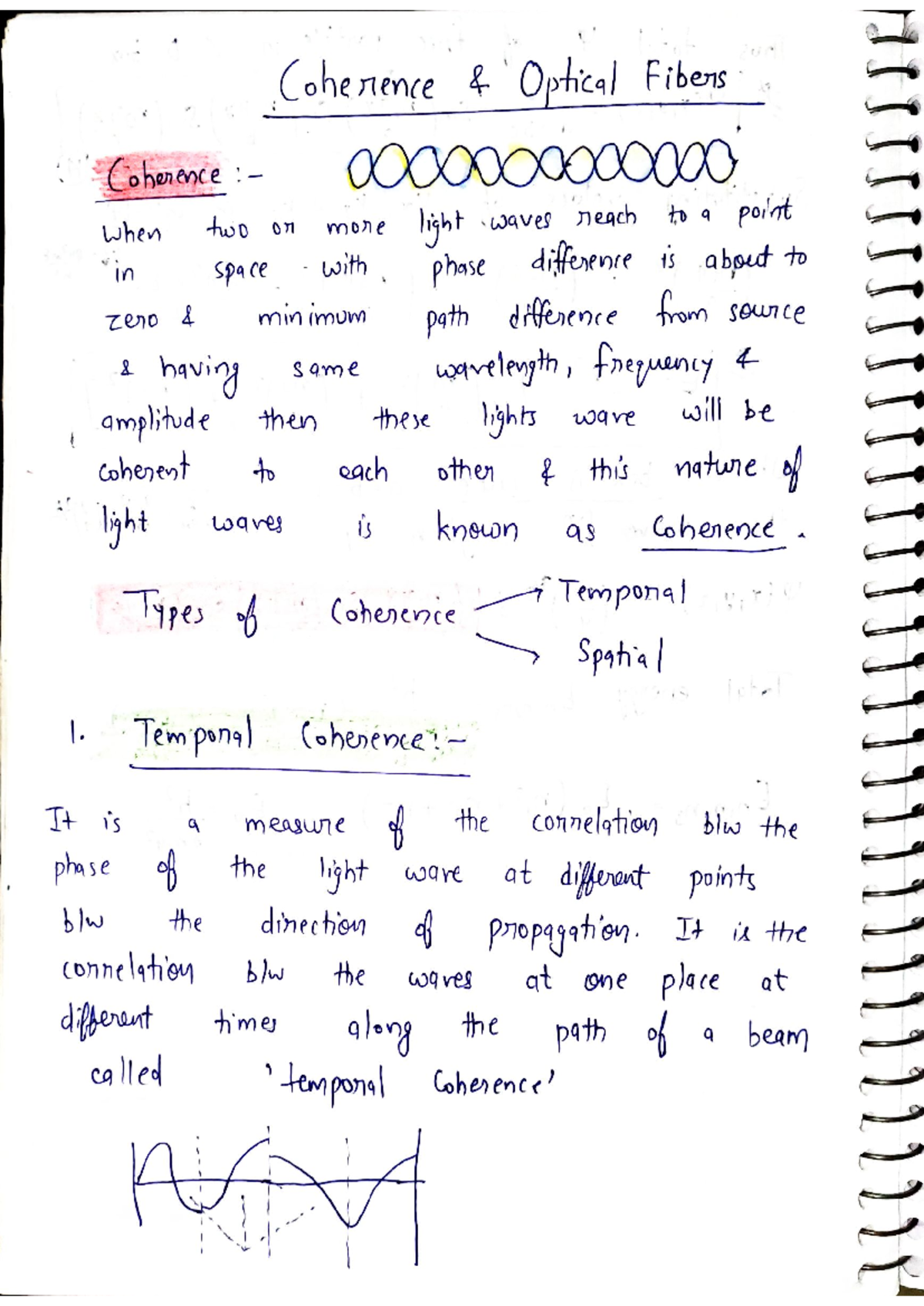 Unit 3 Engineering physics - Coherence Optical Fibers Coherence when ...