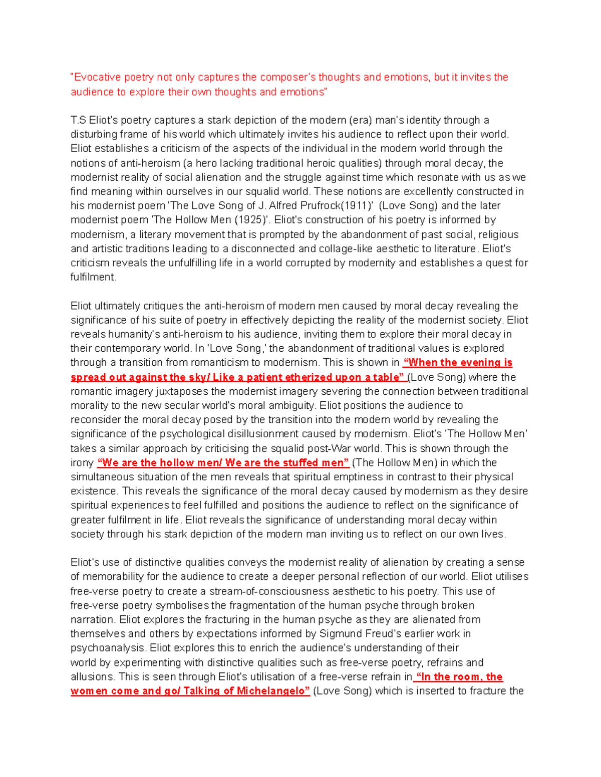 Mod B TS Elliot - “Evocative poetry not only captures the composer’s ...