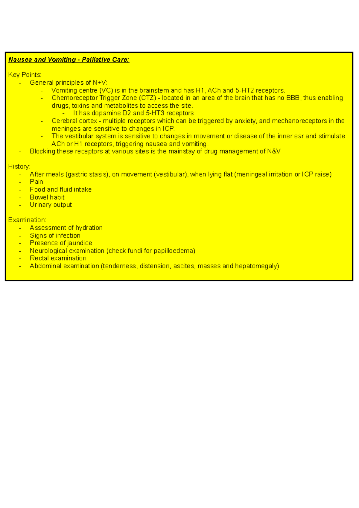 Nausea and Vomiting - Palliative Care - Chemoreceptor Trigger Zone (CTZ ...