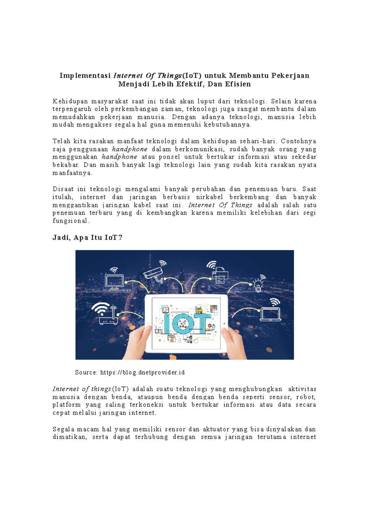 Implementasi Internet Of Things(Io T) untuk Membantu Pekerjaan Menjadi Lebih Efektif, Dan ...