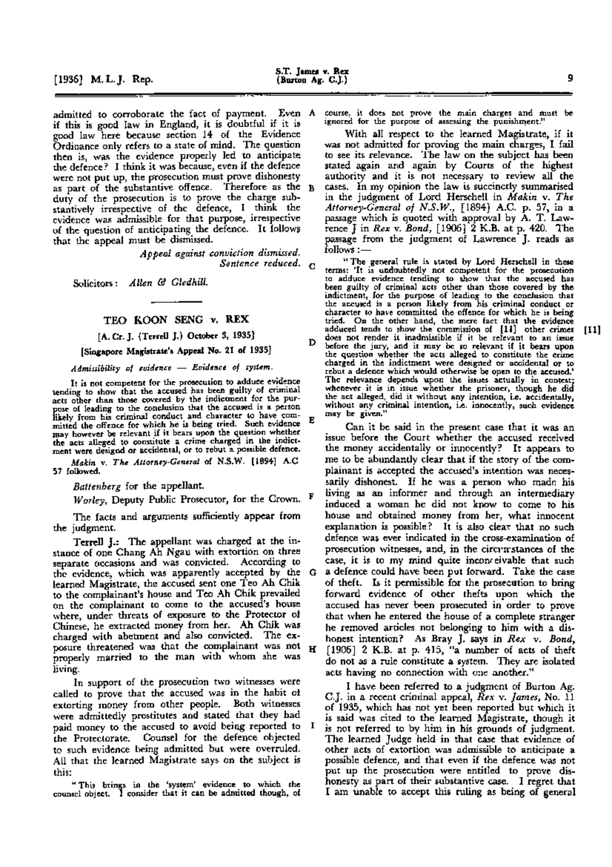 TEO KOON SENG v REX - Case law for Evidence I, TEO KOON SENG v REX ...