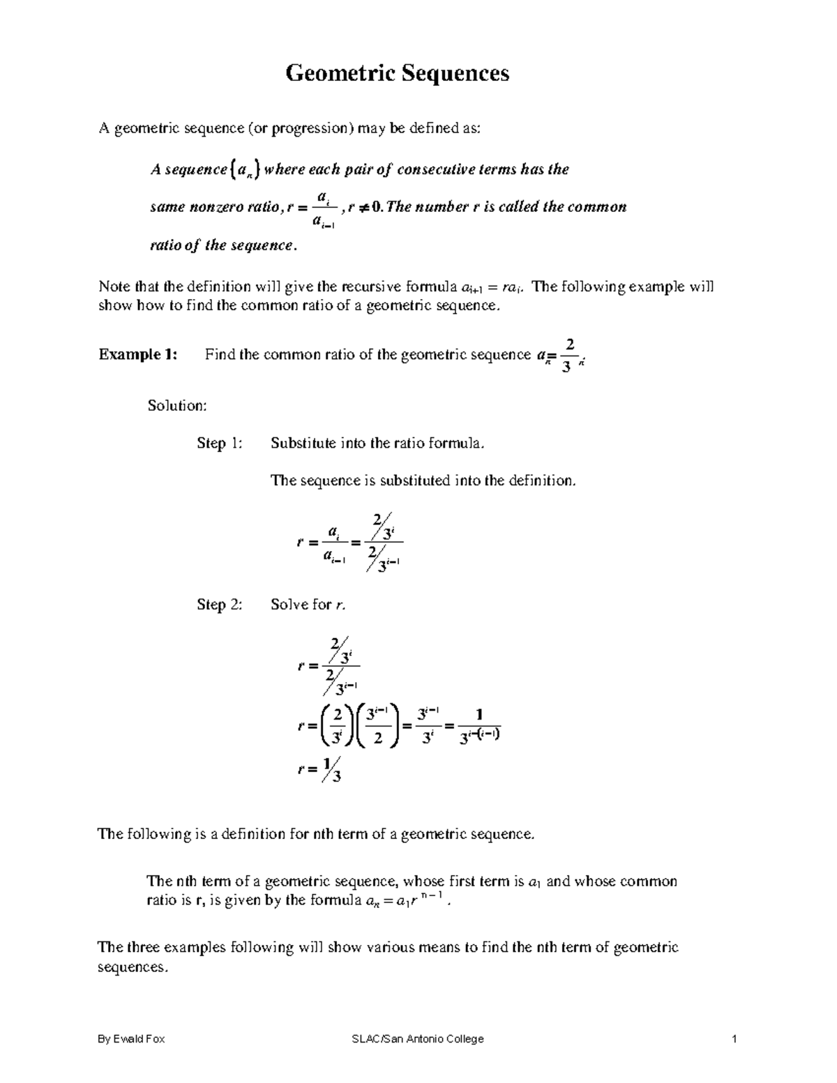 Math1414-geometric-sequences - A geometric sequence (or progression ...