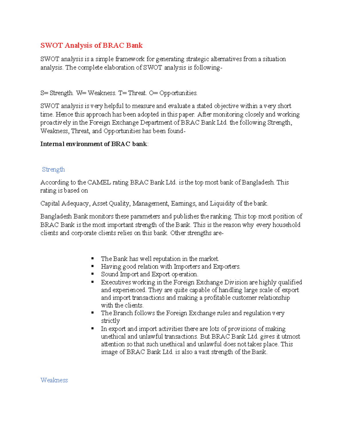 SWOT analysis of Brac Bank - SWOT Analysis of BRAC Bank SWOT analysis ...