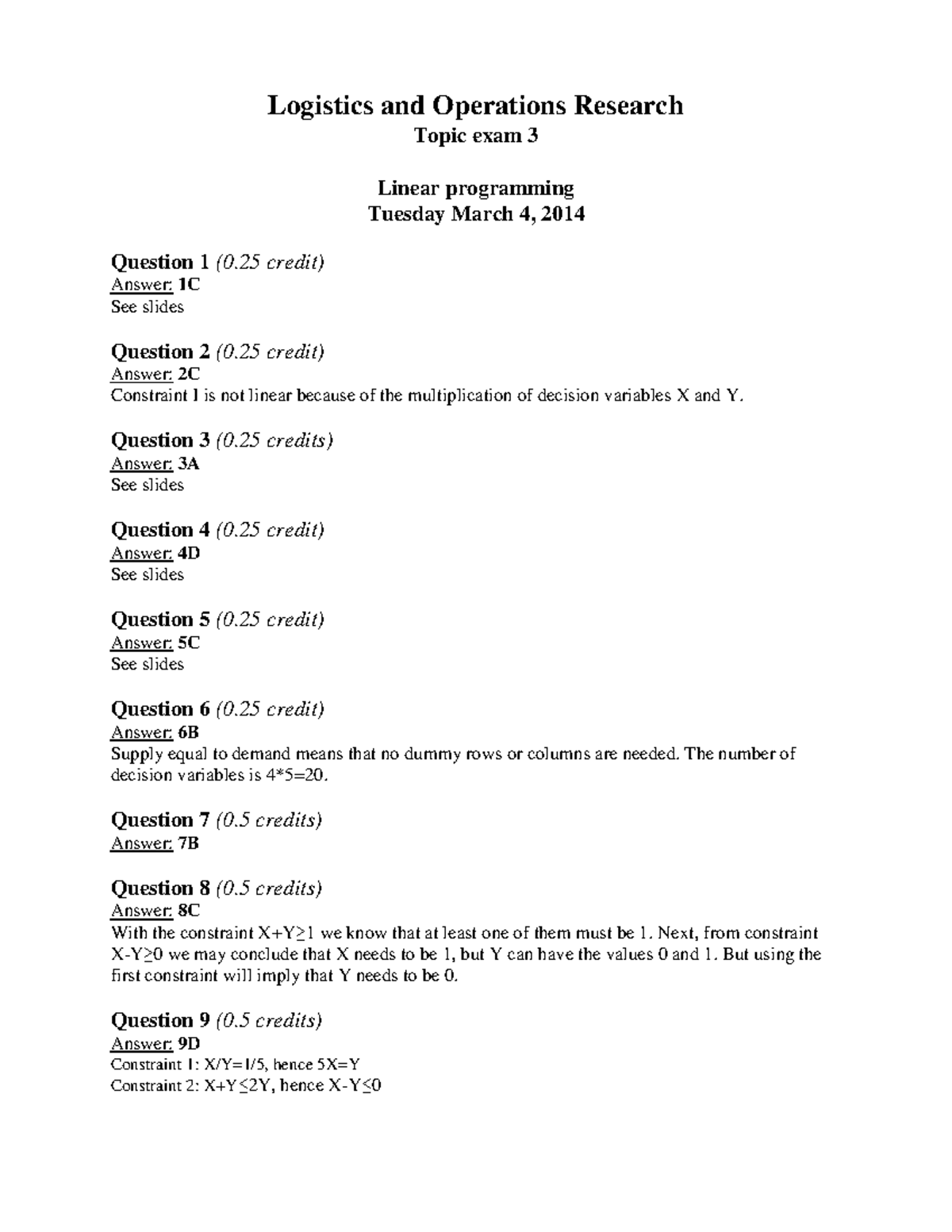 Exam March 4, 2014, Answers - Logistics and Operations Research Topic ...
