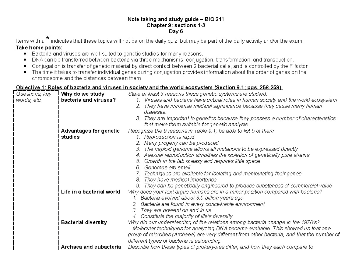 BIO 211- Day 6 Gene Transfer in Bacteria and Viruses-1 - Note taking ...
