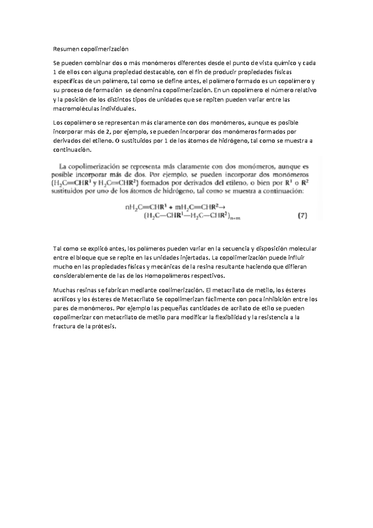 Resumen copolimerización - Resumen copolimerización Se pueden combinar ...