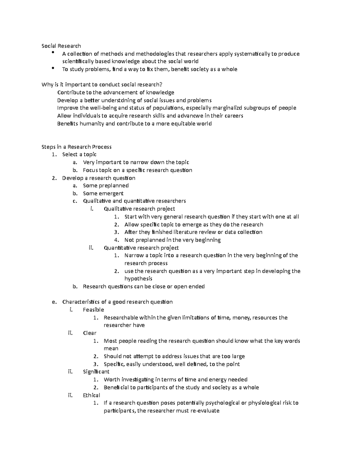 Social Research notes - Social Research A collection of methods and ...