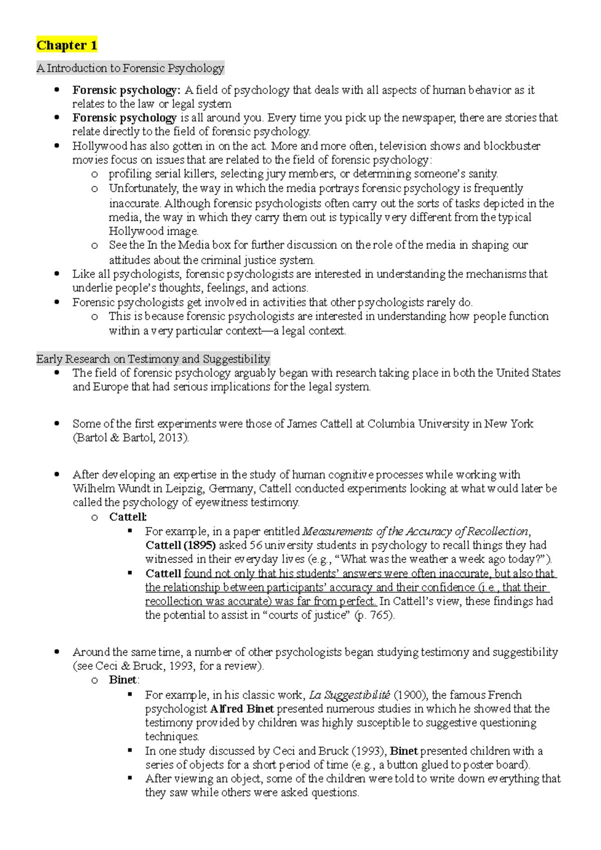 Week 1 Lecture Notes - Chapter 1 A Introduction to Forensic Psychology ...