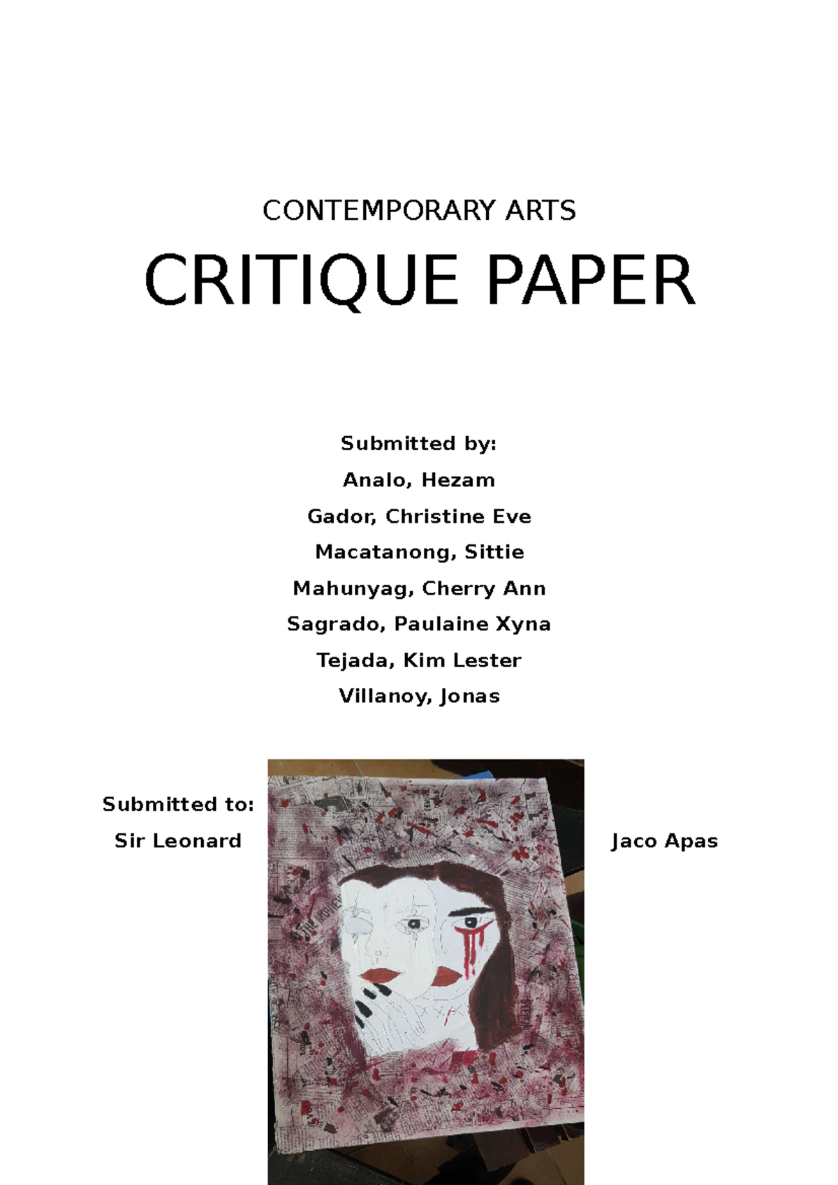 ART Critique - sdfg - CONTEMPORARY ARTS CRITIQUE PAPER Submitted by ...