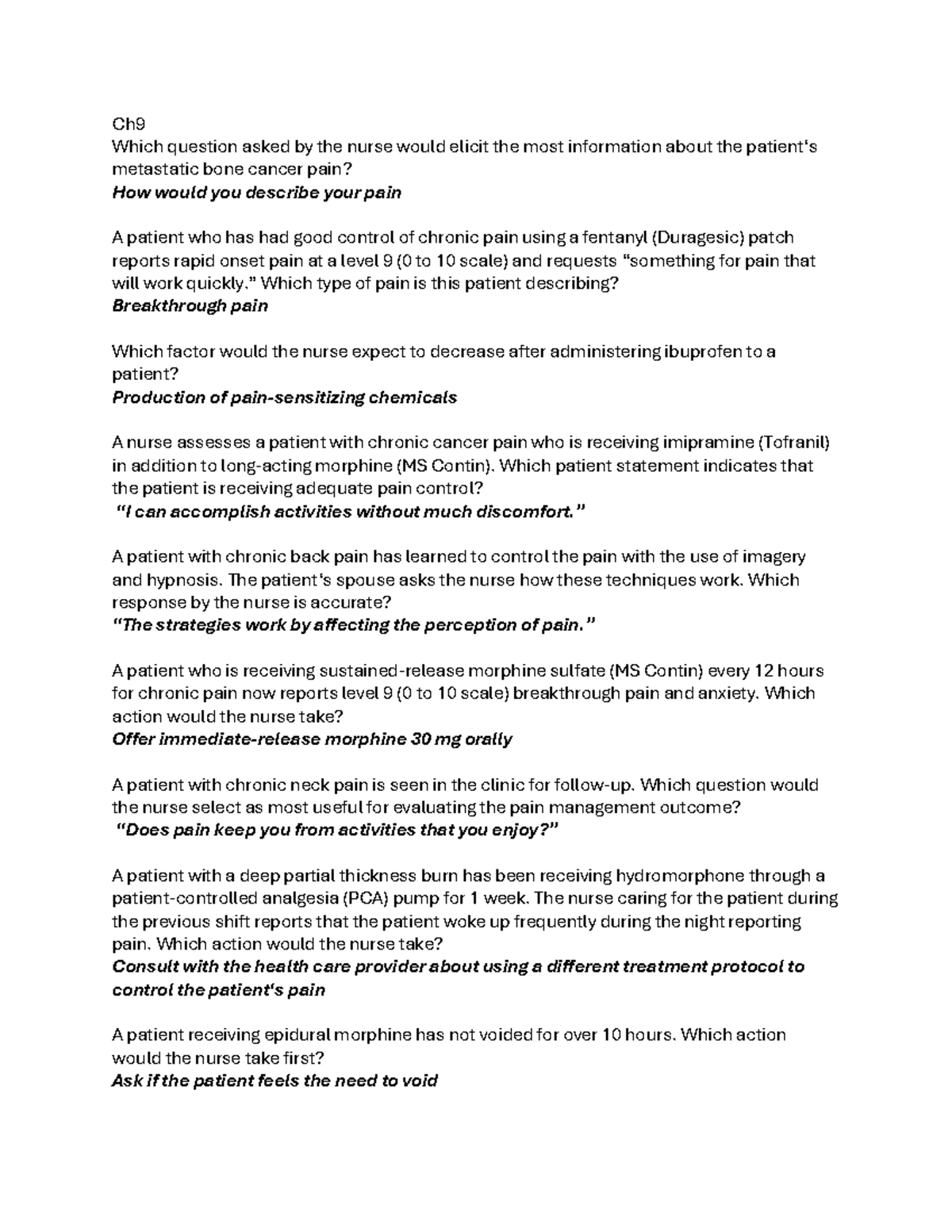 Trans Study Guide Quiz 4 CH 9-12 - Ch Which question asked by the nurse ...