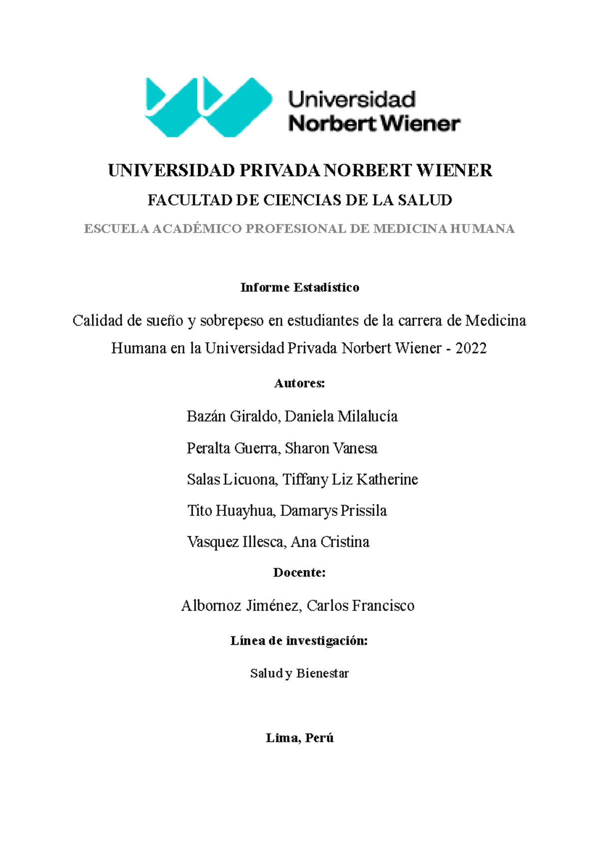Modelo trabajo Investi - UNIVERSIDAD PRIVADA NORBERT WIENER FACULTAD DE ...