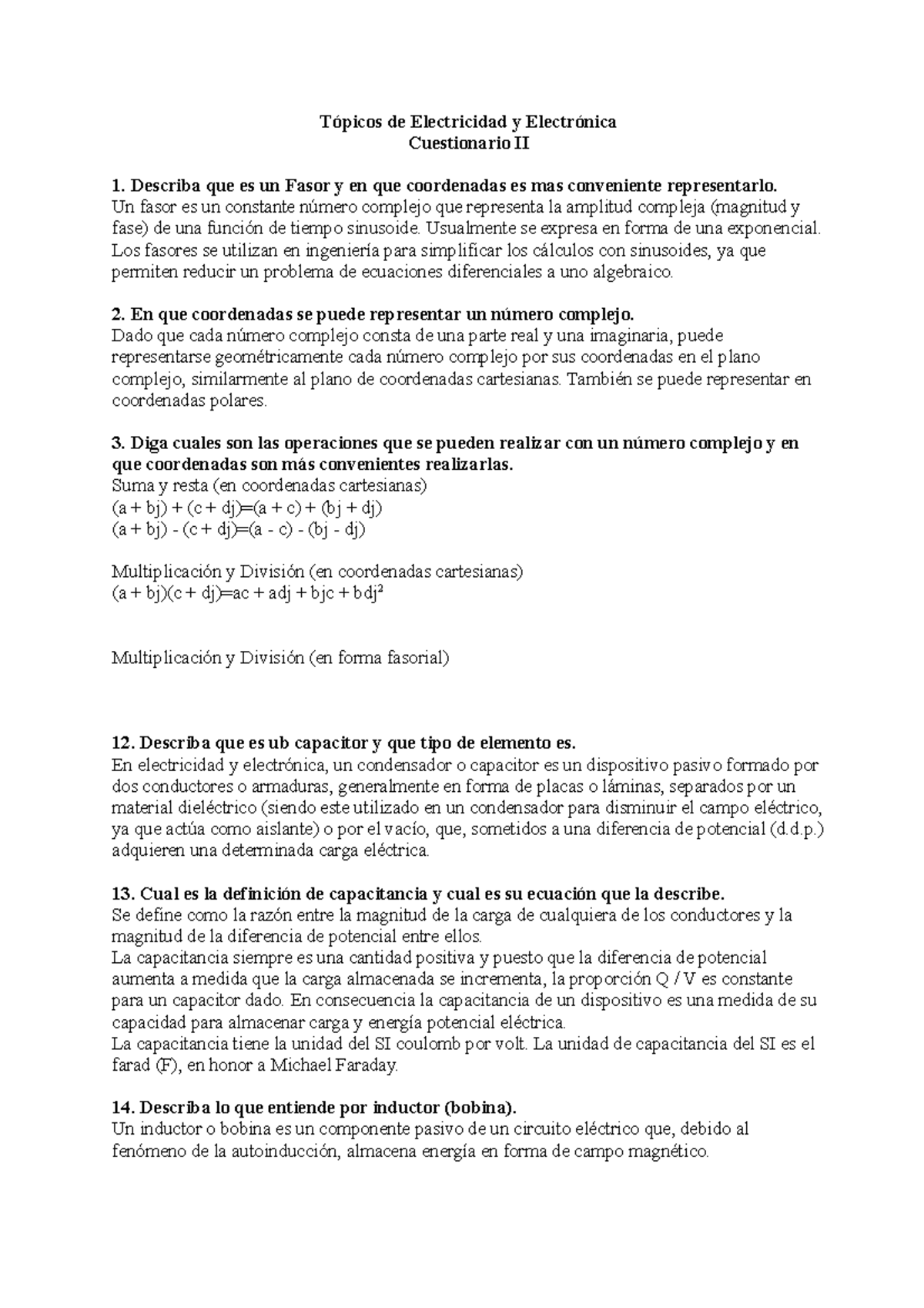 Cuestionario 2 Topicos de electricidad - Tópicos de Electricidad y ...