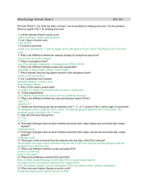 Micro Bio 241 Exam 4 Review - Microbiology: Review Sheet 4 BIO 241 ...