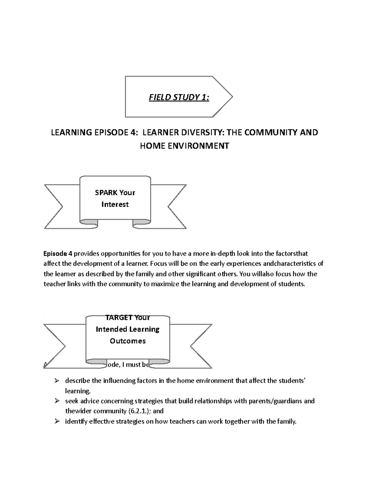 Answers ON Episode 4 ( FS 1 ) - LEARNING EPISODE 4: LEARNER DIVERSITY ...