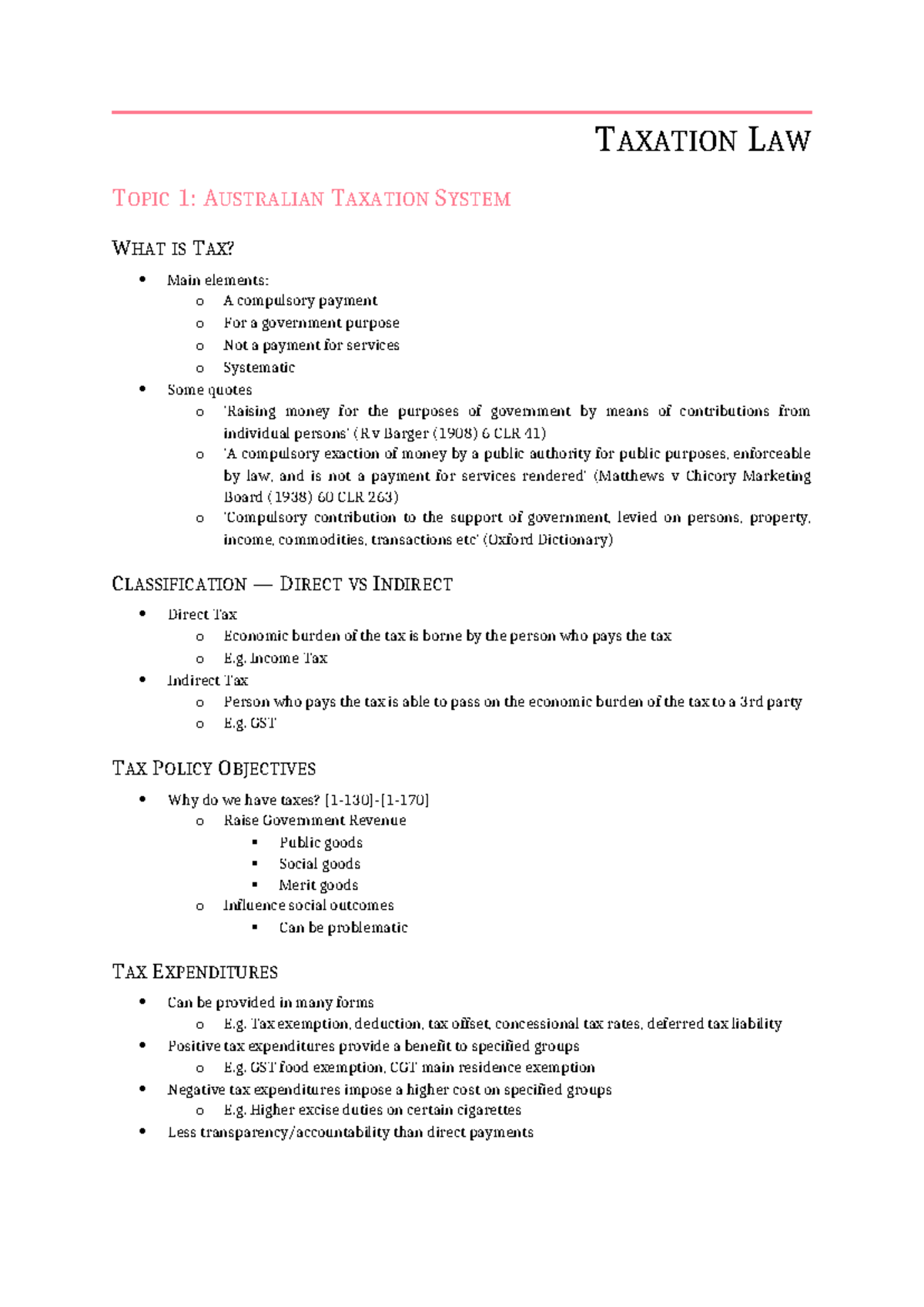 Taxation Law - TAXATION LAW TOPIC 1: AUSTRALIAN TAXATION SYSTEM WHAT IS ...