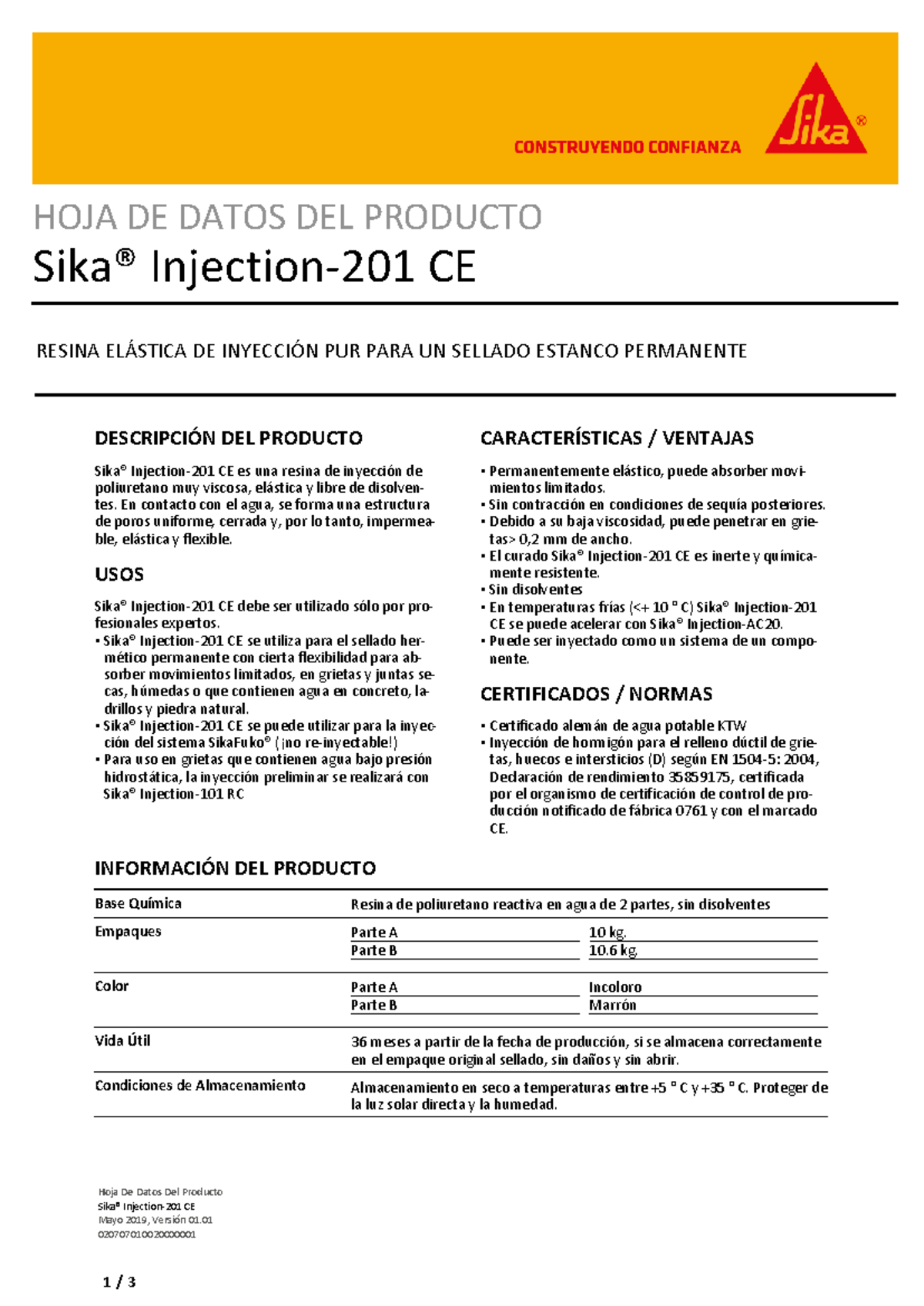 Ficha Tecnica Sika Injection-201CE Resina - HOJA DE DATOS DEL PRODUCTO ...