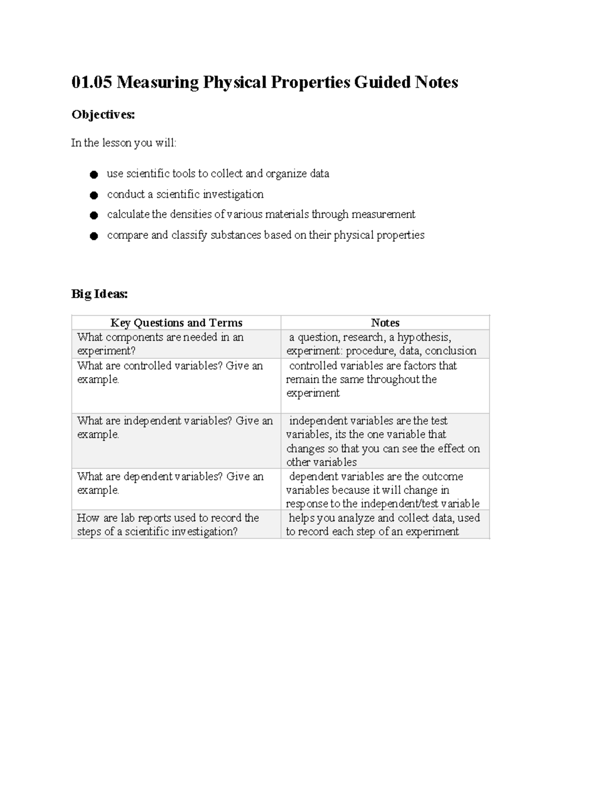 01 05 notes - idk - 01 Measuring Physical Properties Guided Notes ...