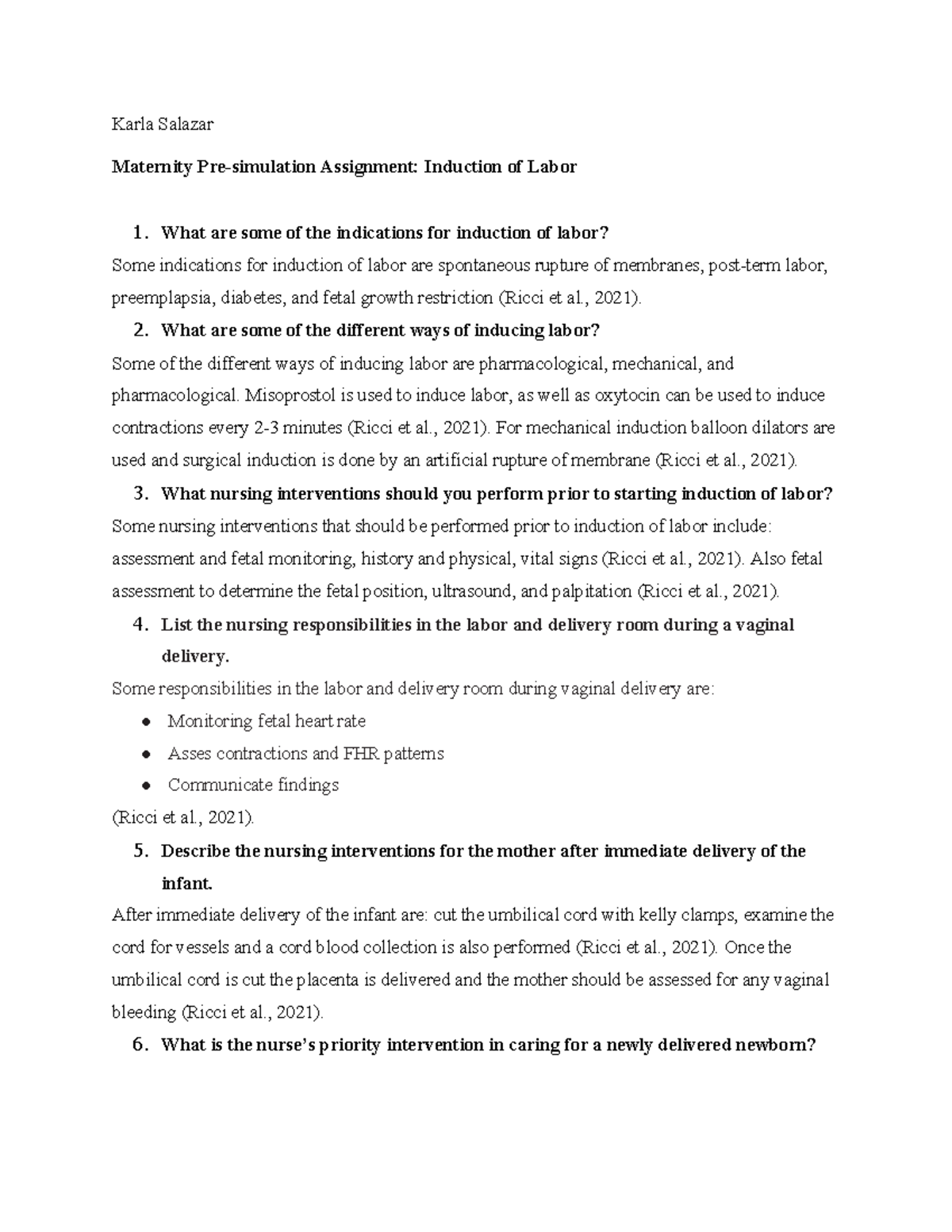 Pre sim 2 maternity - sim - Karla Salazar Maternity Pre-simulation ...