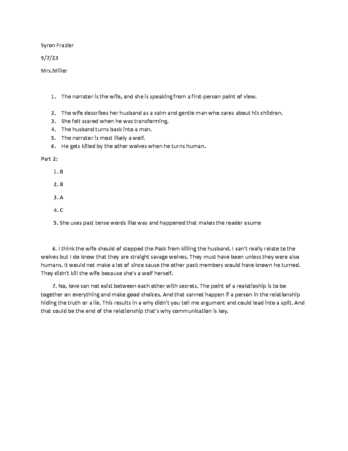 Document 8 copy - I don’t know - Syron Frazier 9/7/ Mrs The narrator is ...