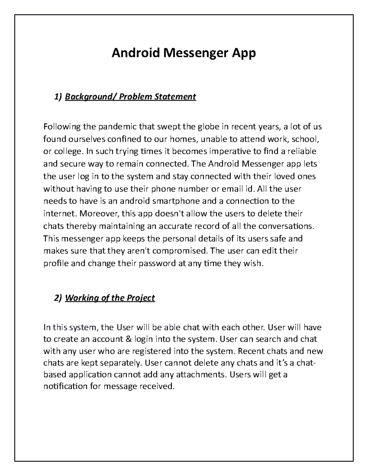 Android messenger app - Android Messenger App 1) Background/ Problem ...
