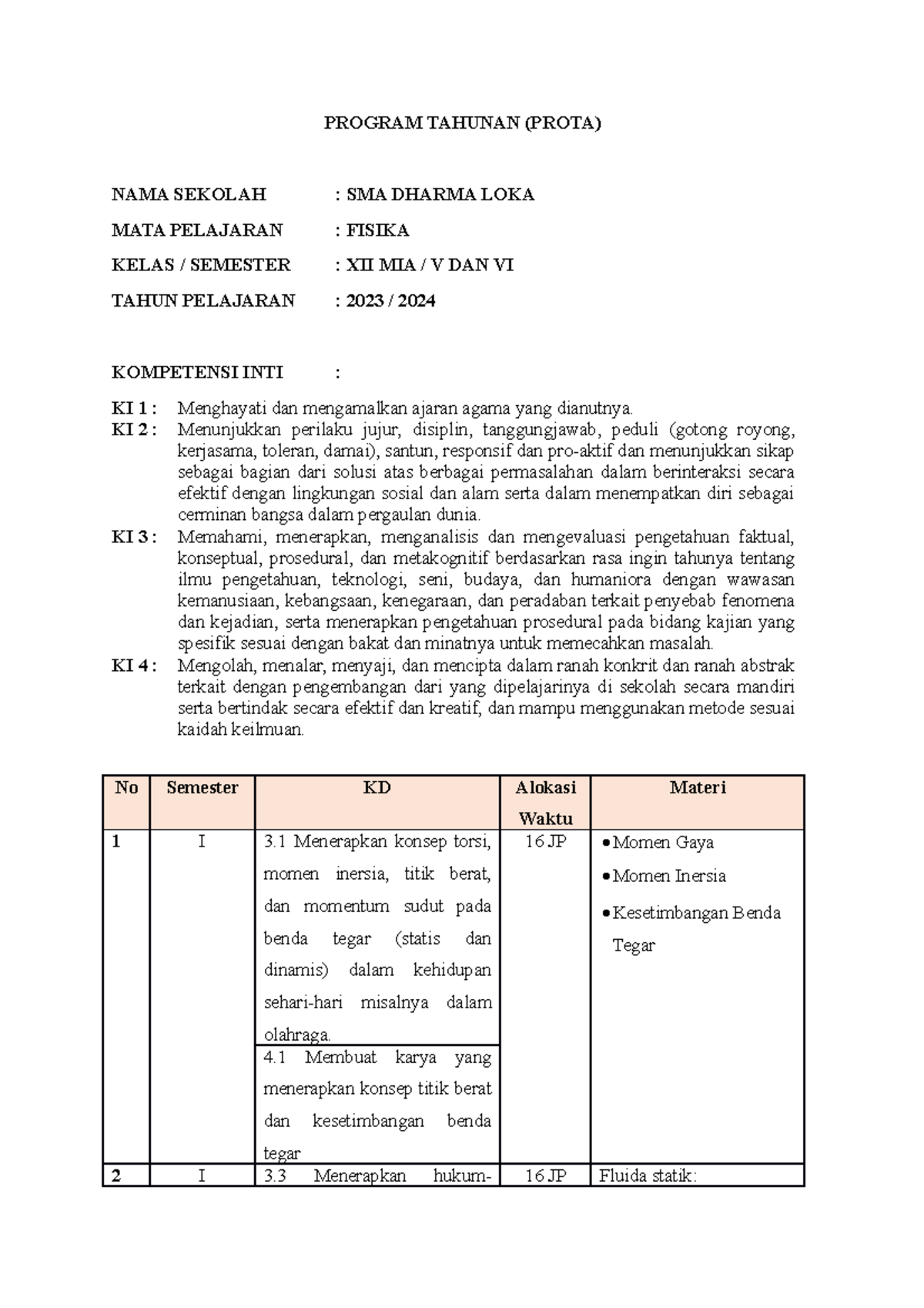 Program Tahunan Kelas XI - PROGRAM TAHUNAN (PROTA) NAMA SEKOLAH : SMA ...