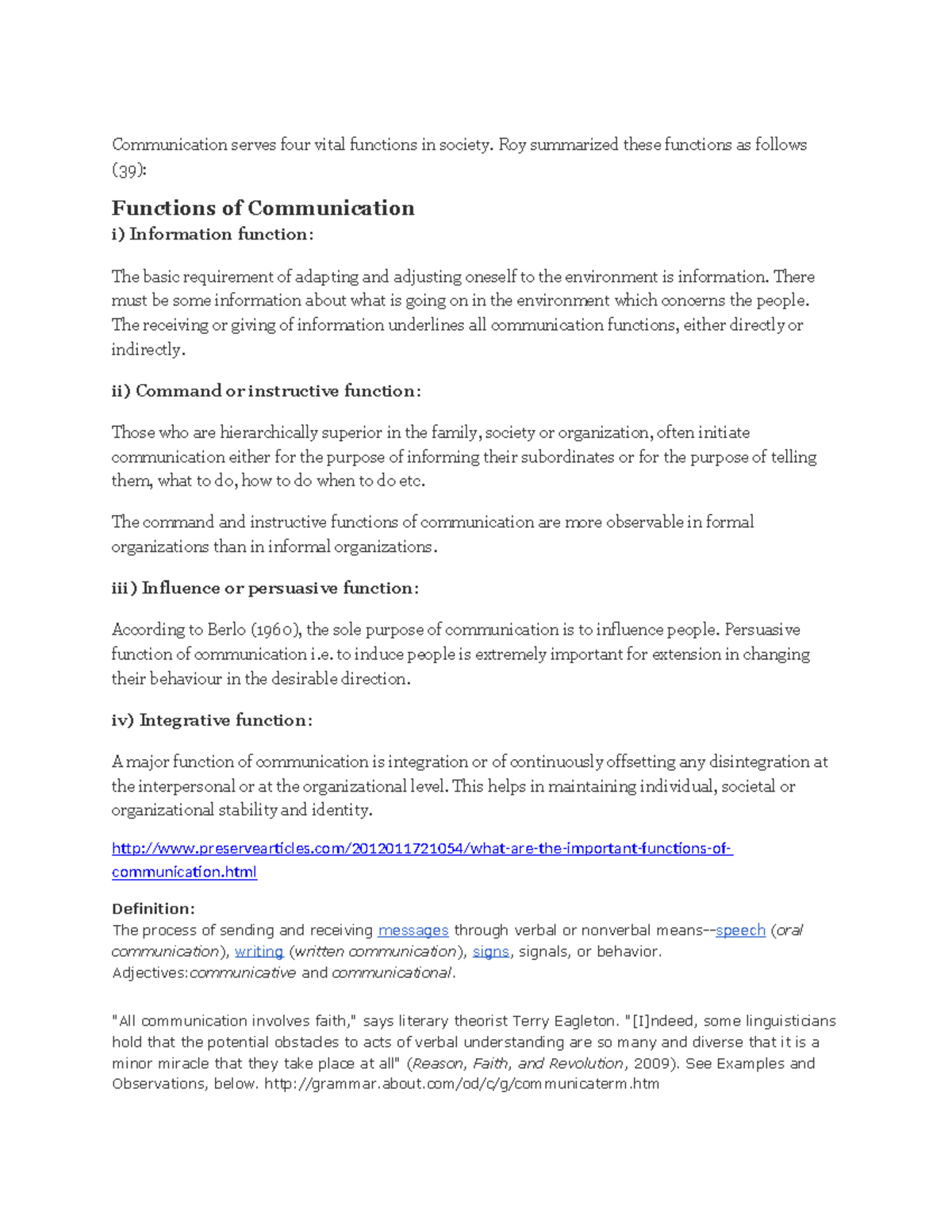 Definitions OF Communication - Communication serves four vital ...