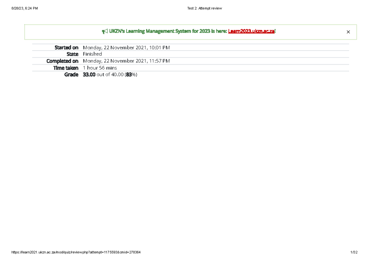 Test 2 Attempt review 2021 - UKZN's Learning Management System for 2023 ...