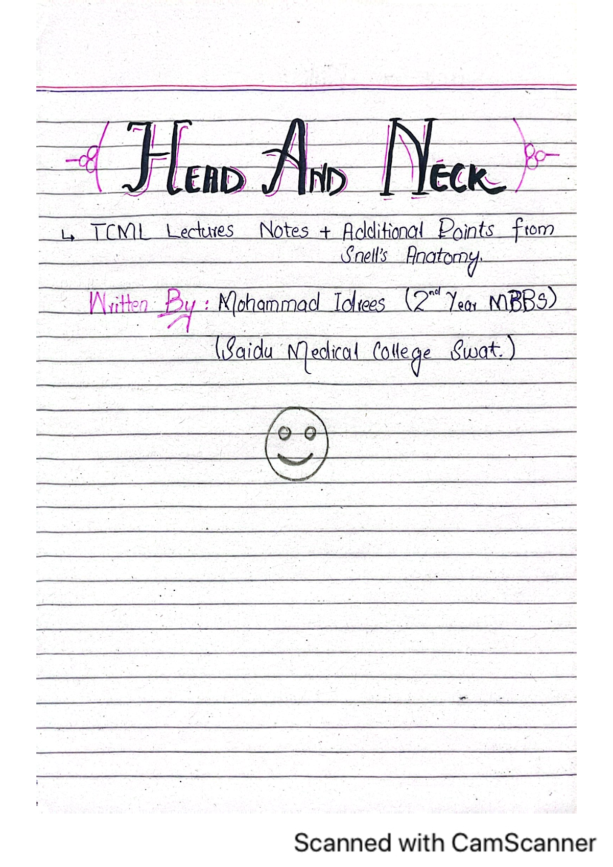 Head And Neck By Dr Eddy - Head and Neck Hand Written Notes - Medicine ...