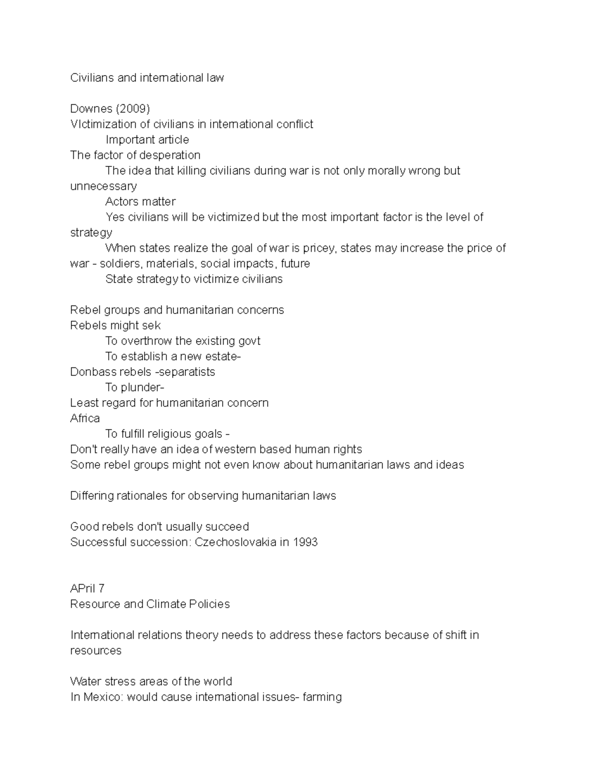 April Notes - Spring 22 third month to end of year - Civilians and ...