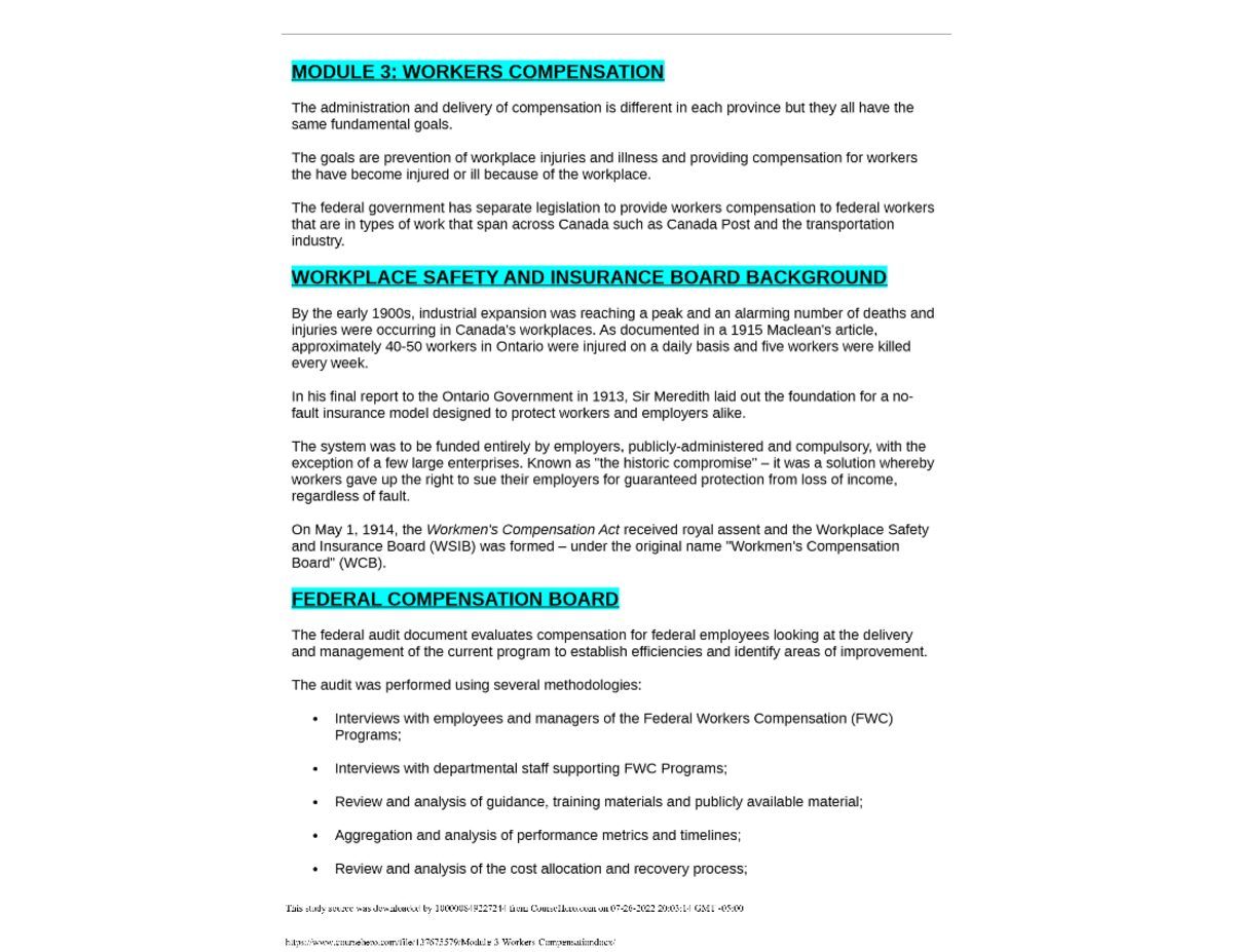 Workers Comp notes - Commerce 4Bl3 - Studocu