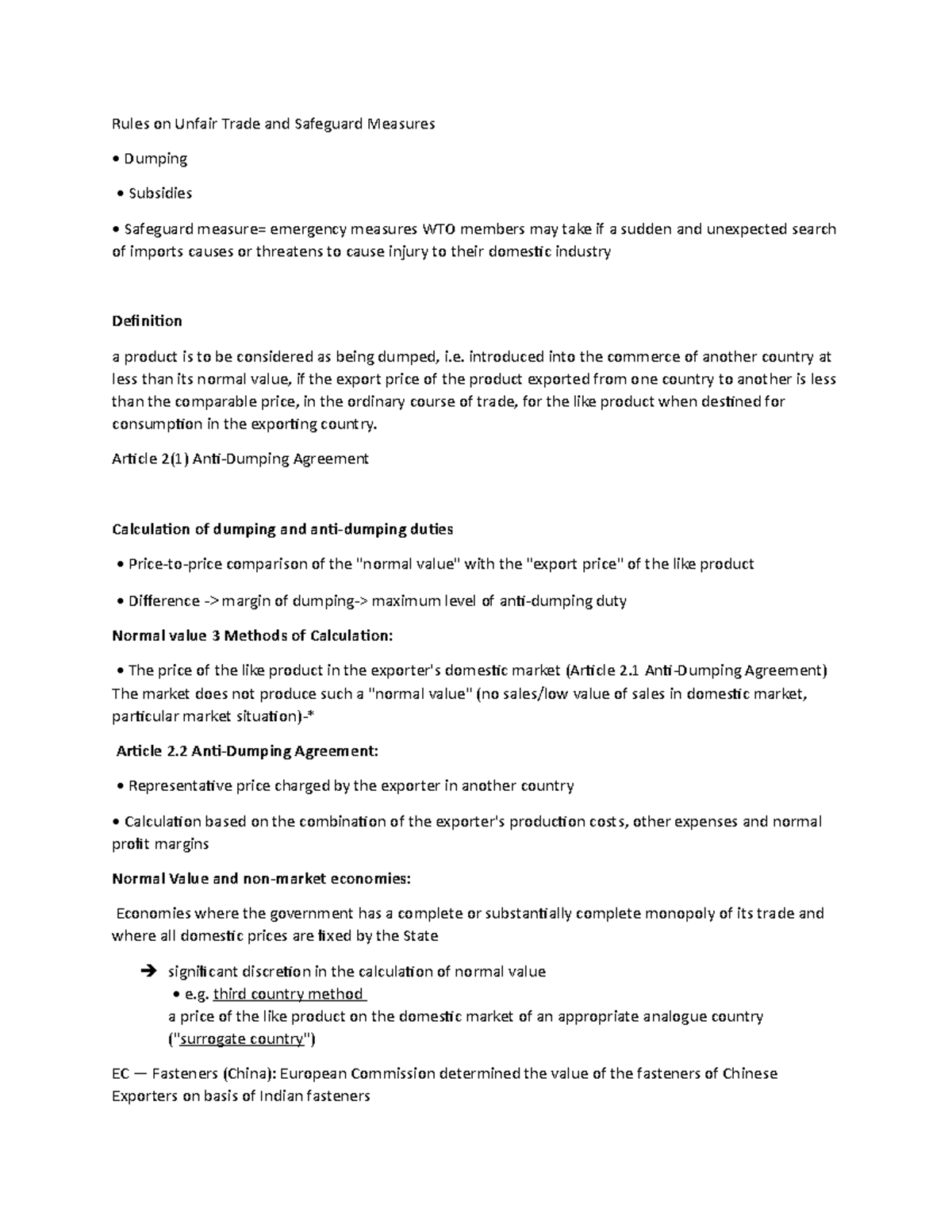 Dumping - Rules on Unfair Trade and Safeguard Measures Dumping ...