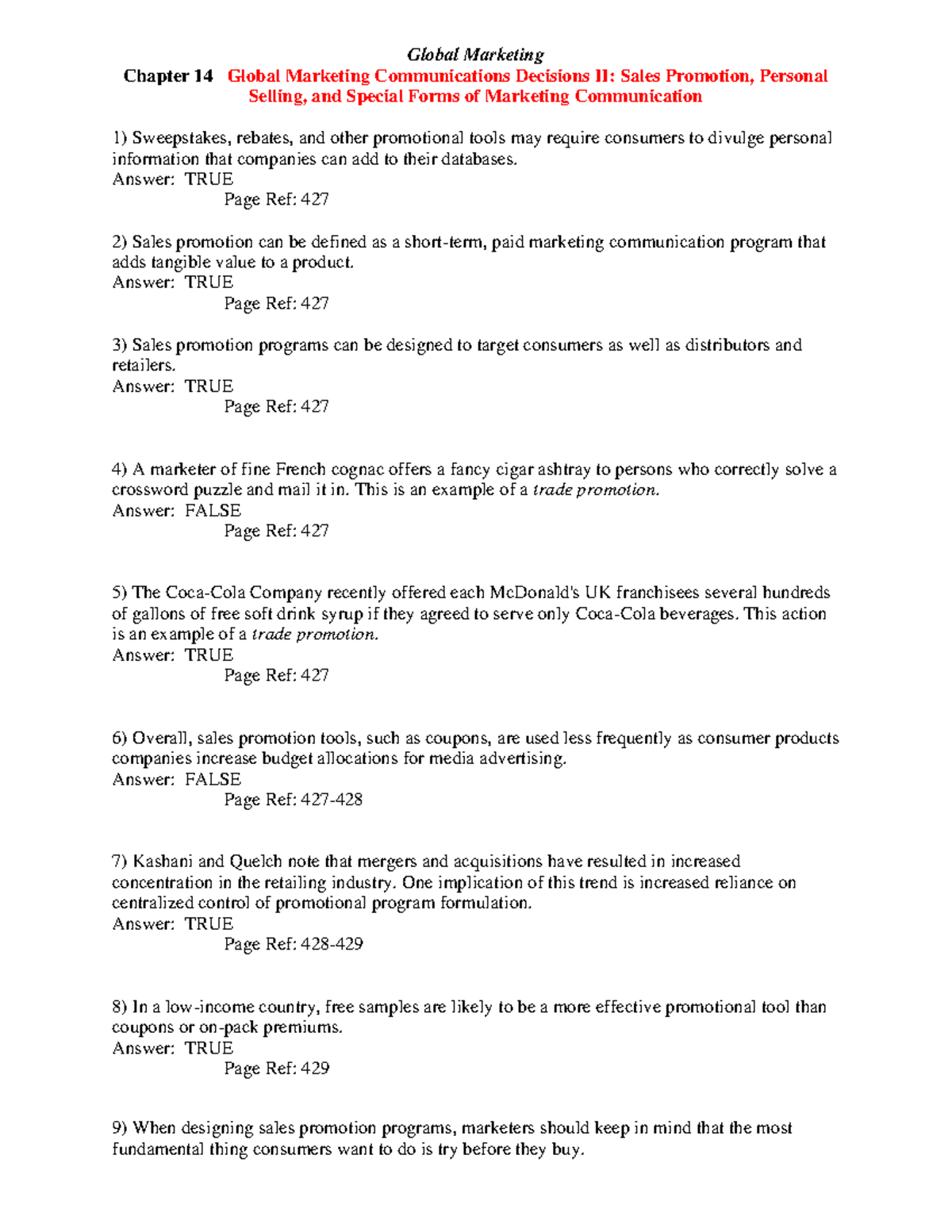 Ch14 Global Marketing Communications Decision Sales Promotion Personal ...